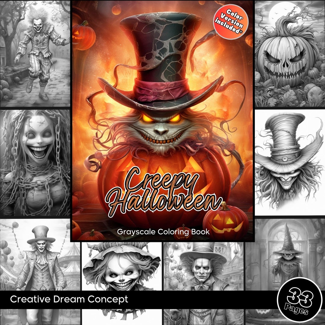 Creepy Halloween Coloring Page for Adults Spooky Creatures Coloring ...