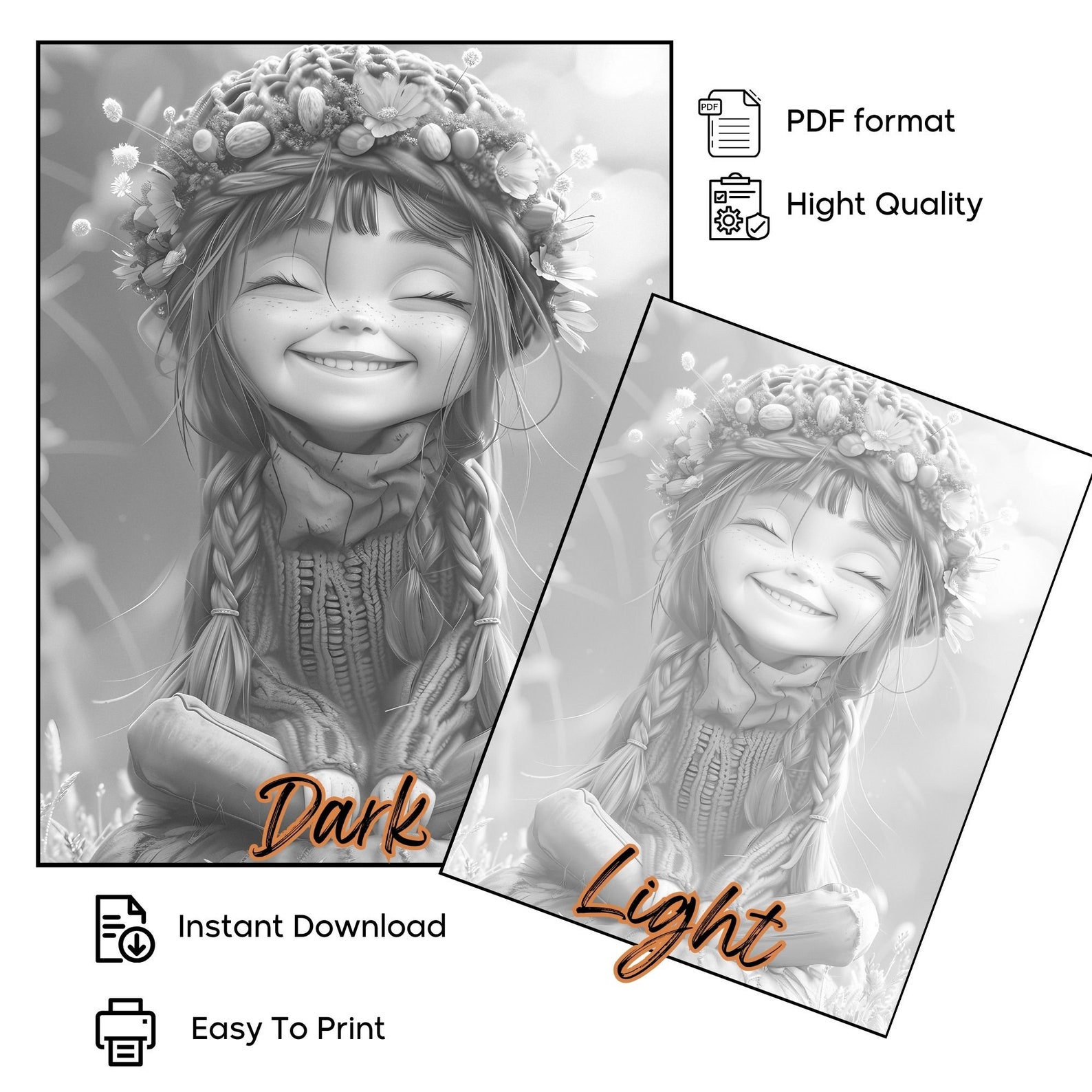 Hazelnut Girls Coloring Page for Adults Cute Gnomes Coloring Book for ...