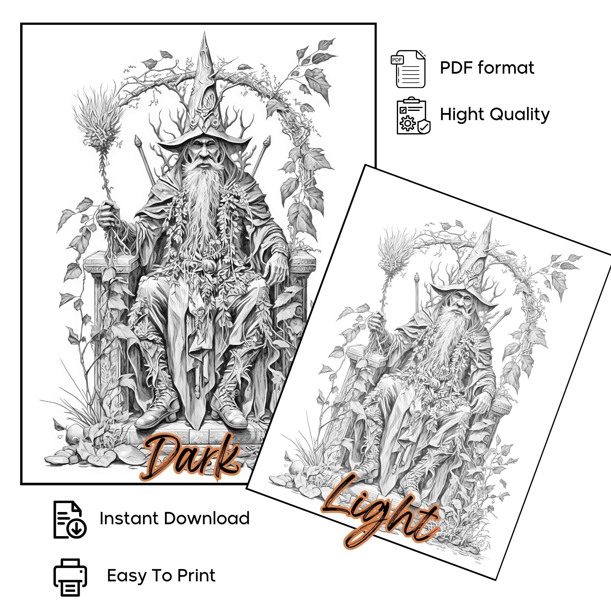 Wizard Coloring Pages for Adults Wizards Grayscale Coloring Book ...