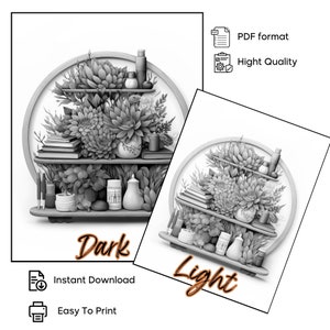 Romantic Plant Shelf Coloring Page for Adults Autumn Flower Coloring ...