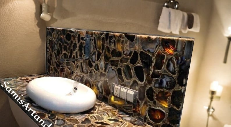 Agate Stone Bathroom Countertops, Stone Handmade Kitchen Slab, Geode ...