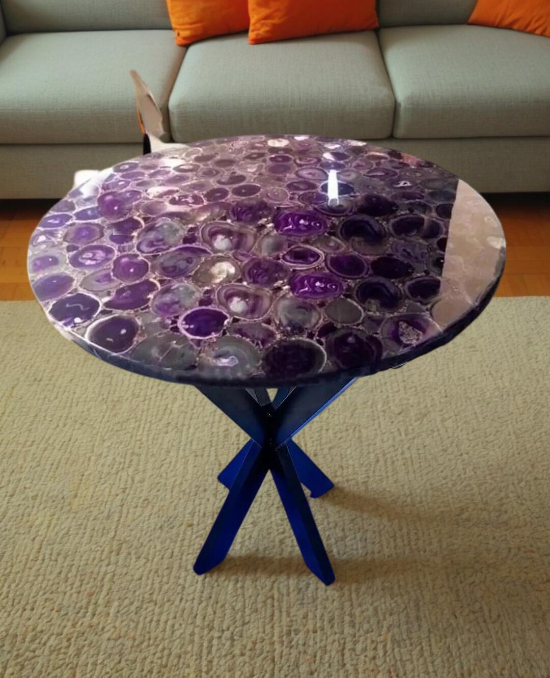 Purple Agate Round Coffee Table Top, Agate Stone Side Table Top Home ...