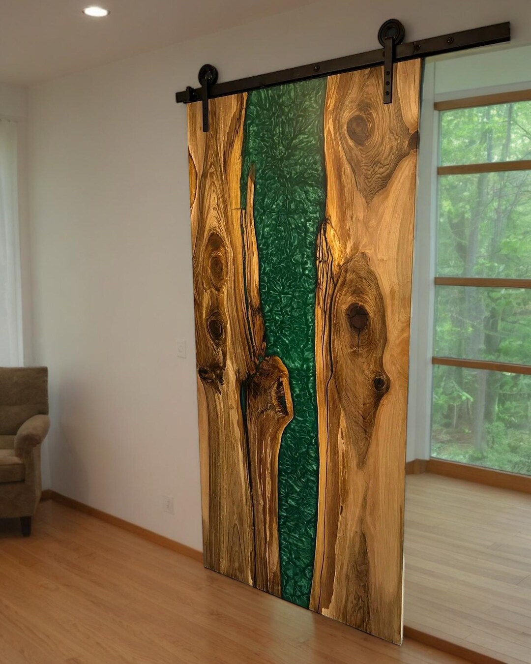 Custom Walnut Epoxy Barn Doors, Handmade Resin Sliding Door, Made to ...