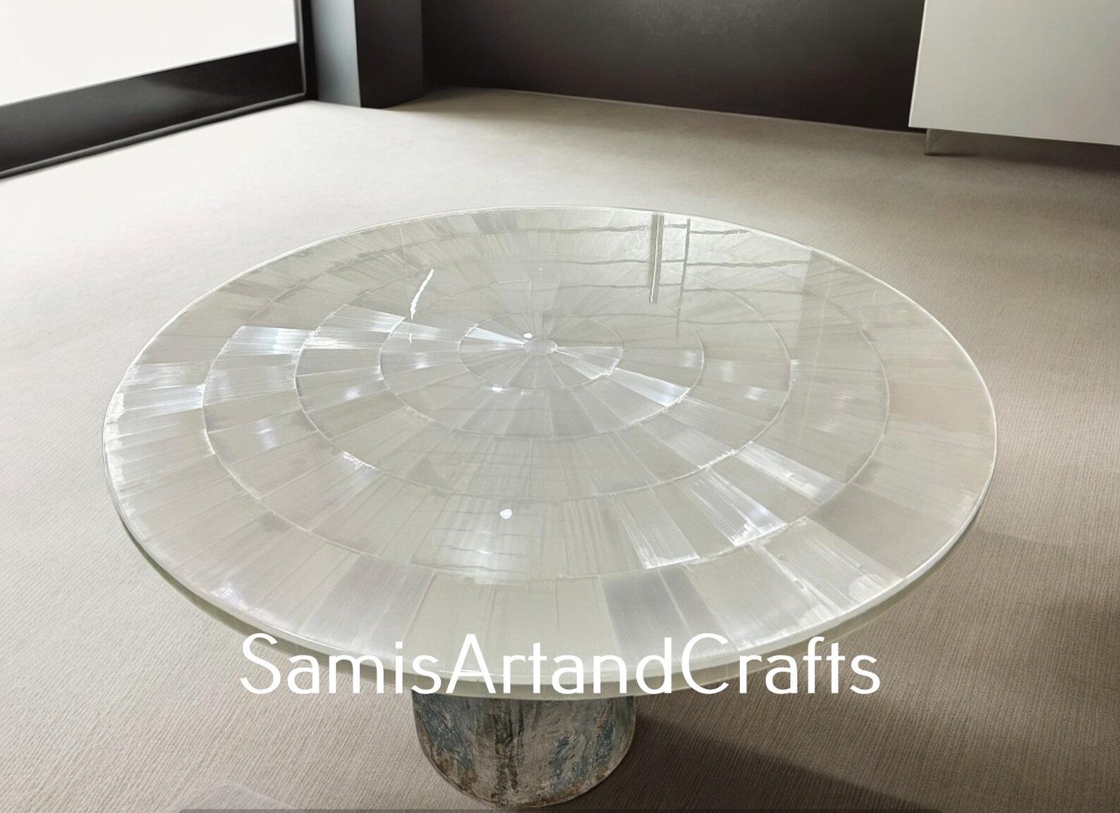 Selenite Round Coffee Table Top, Sun Rays Table Top, Selenite Table ...