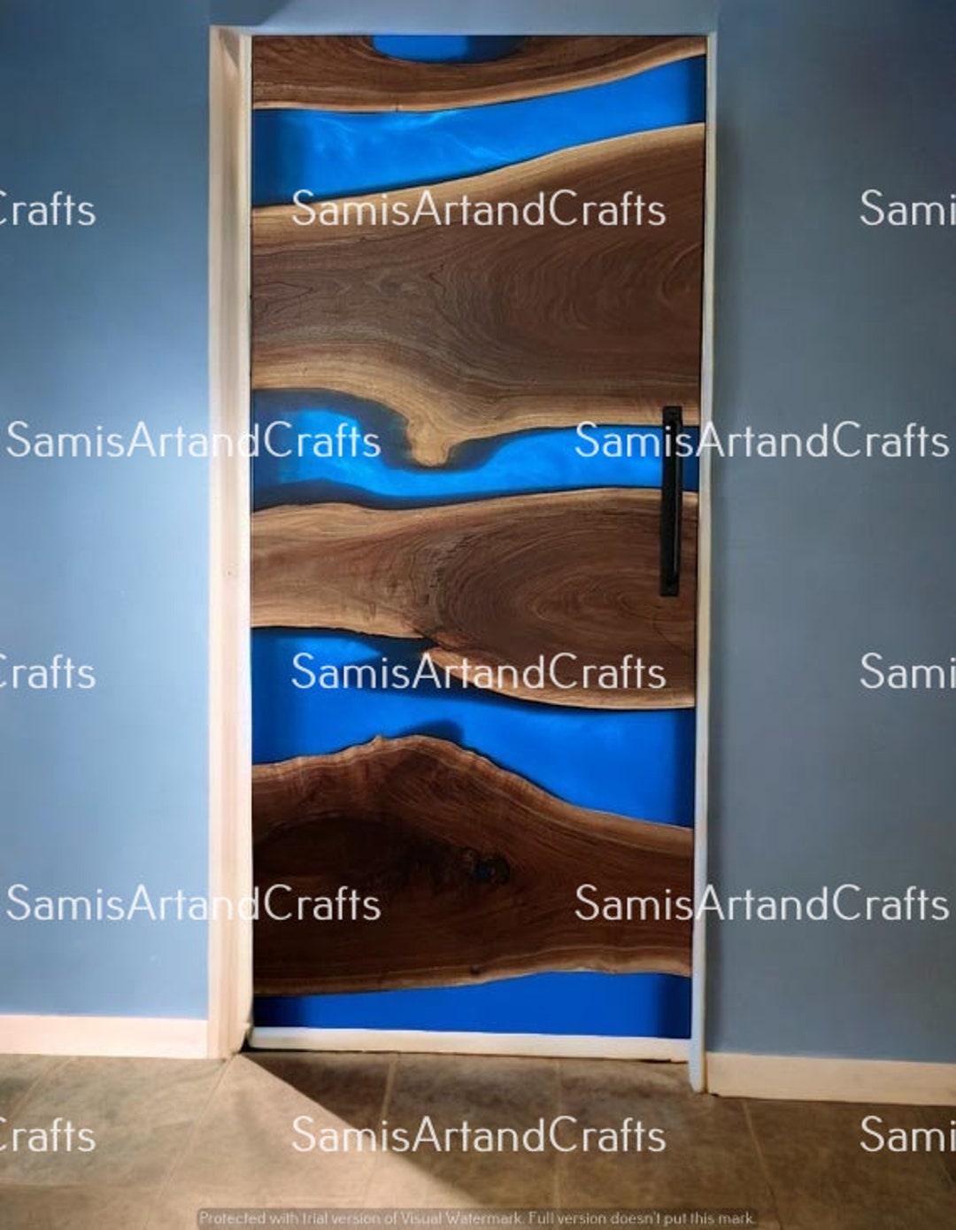 Custom Walnut Wood Blue Epoxy Door, Epoxy Resin Barn Door, Epoxy Wood ...