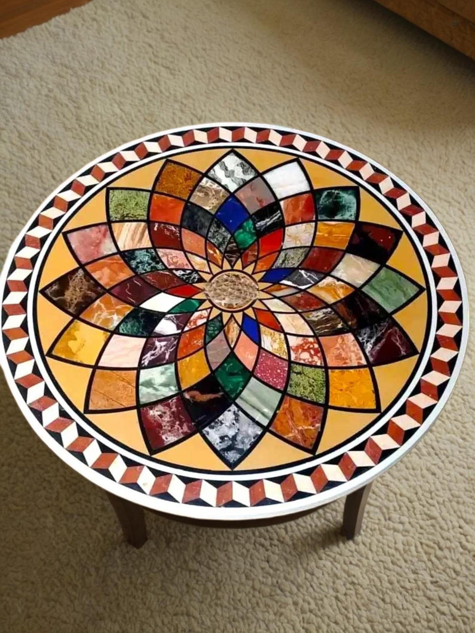 White Marble Inlay Coffee Table Top Stone Inlaid Tables With Beautiful ...
