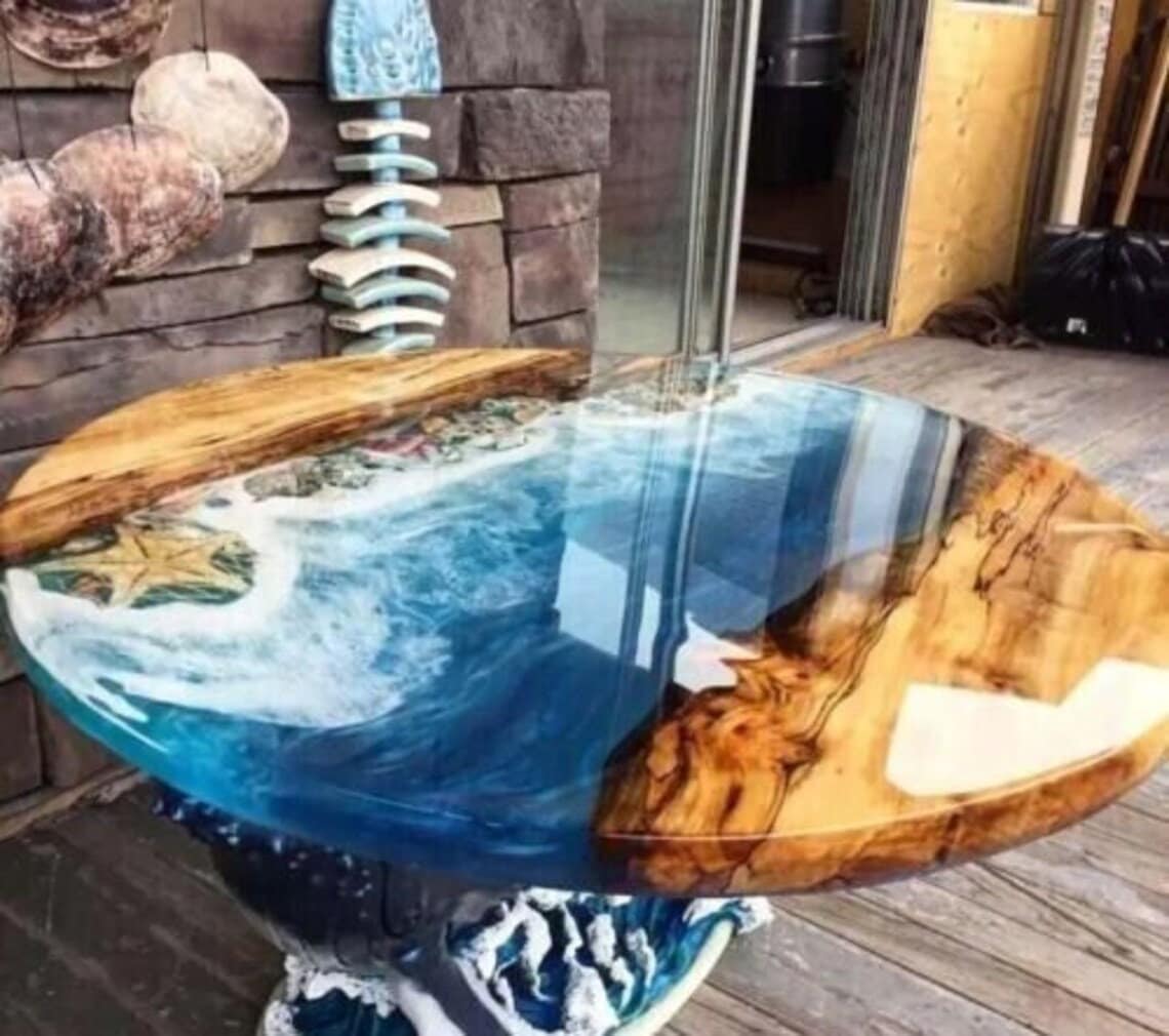 Runder Ocean Wave Epoxy Tisch Handmade Epoxy Couchtisch auf Bestellung ...