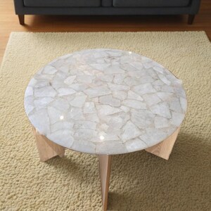 Round White Quartz Gemstone Coffee Table Top Handmade Crystal Healing ...