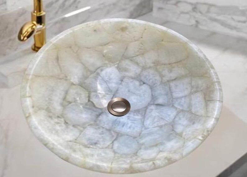 White Quartz Sink, Quart Bathroom Sink, Agate Stone Vanity Counter Sink ...