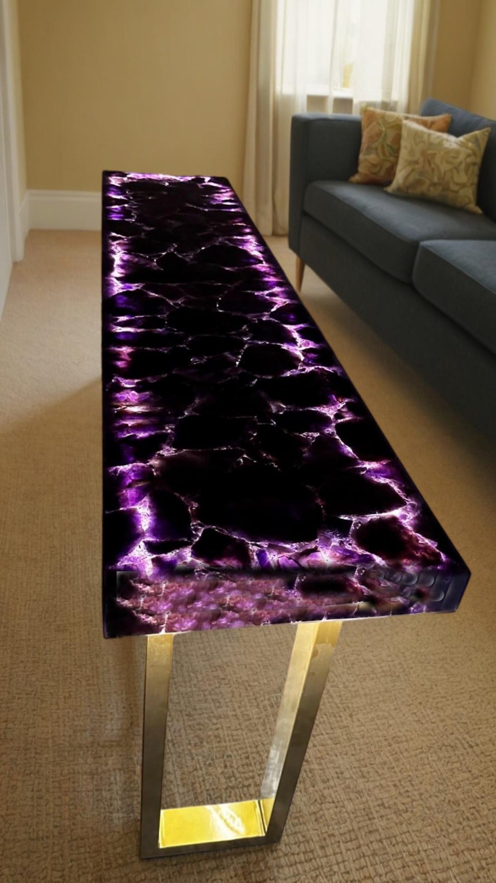 Custom Dark Purple Amethyst Stone Dining Table| Agate Stone Kitchen ...