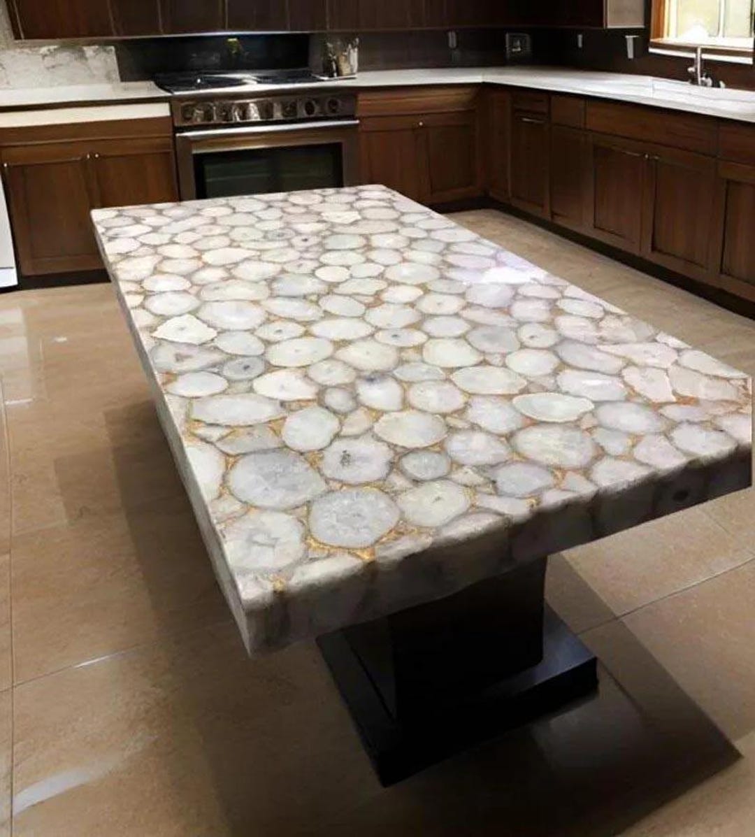 White Agate Table Top, Natural Stone Decor - Etsy