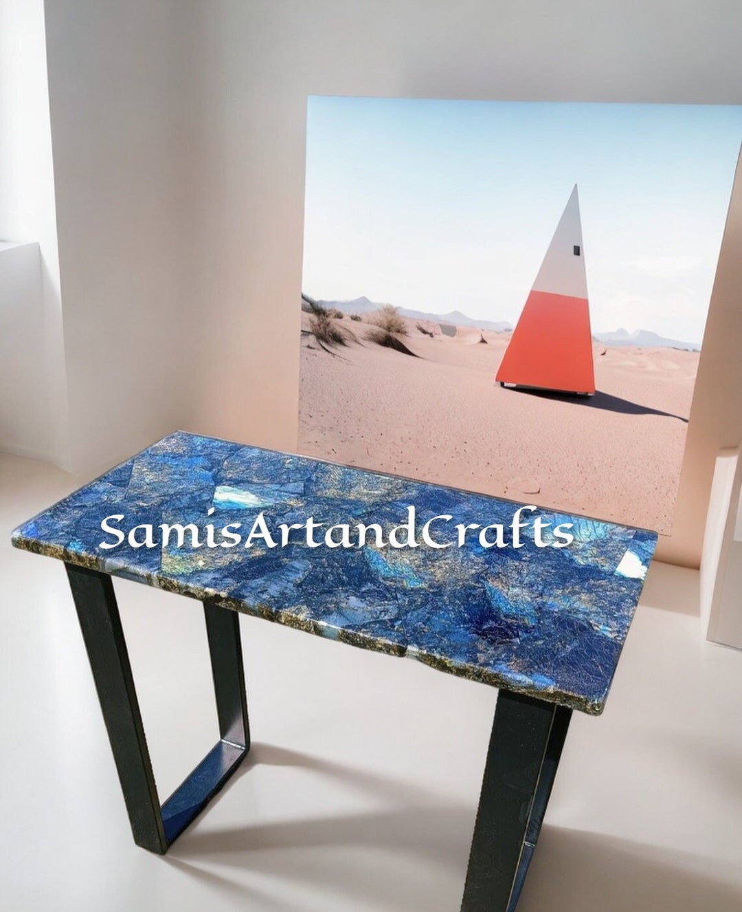 Labradorite Stone Console Coffee Table, Gemstone Side Table Top, Semi Precious Labradorite Stone ...