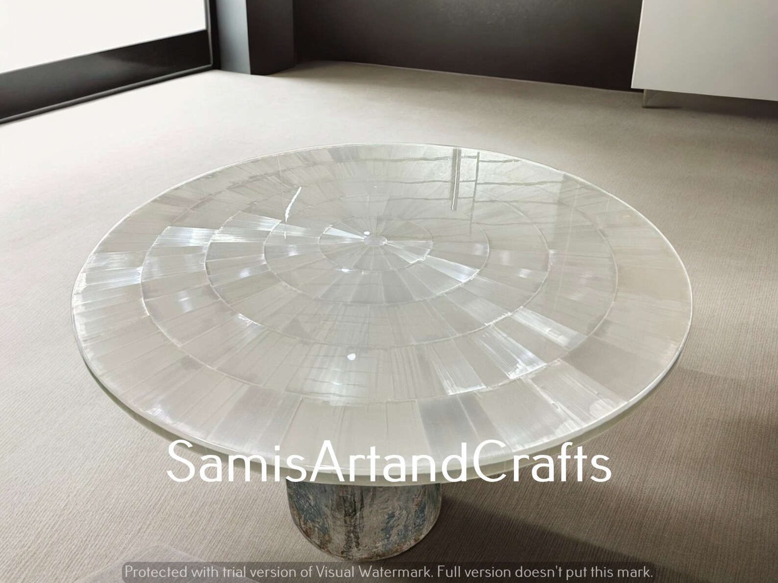 Selenite Round Coffee Table Top, Sun Rays Table Top, Selenite Table ...