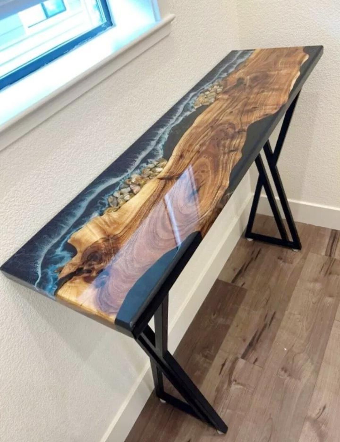 Handmade Acacia Wood Epoxy Resin Console Table | Custom Entryway Table ...