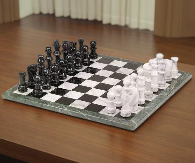 Elegant Green Marble Stone Chess Set With Pieces Inlay Table Top, Home ...