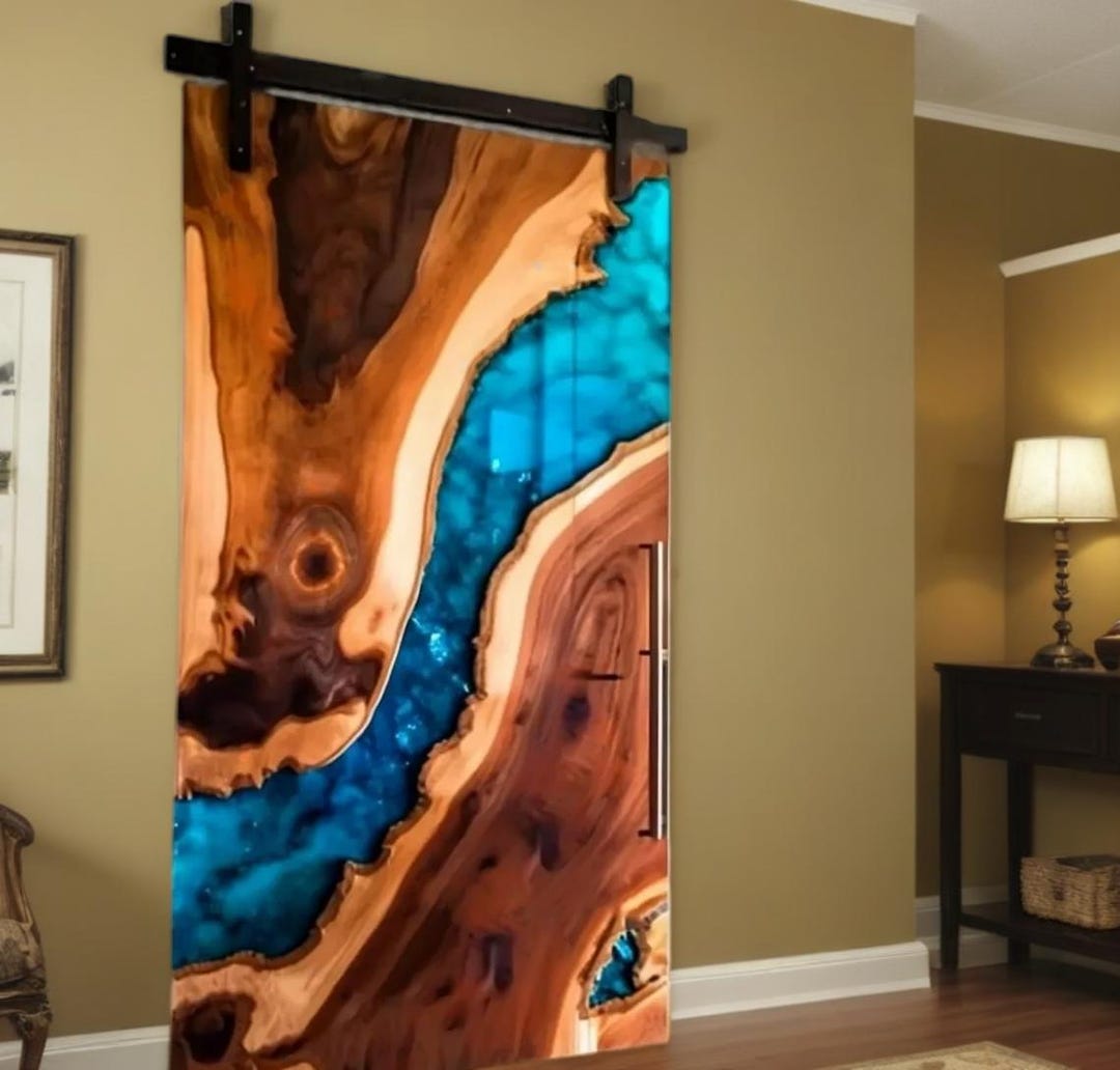 Blue River Epoxy Door, Epoxy Kitchen Door , Epoxy Barn Door, Sliding ...