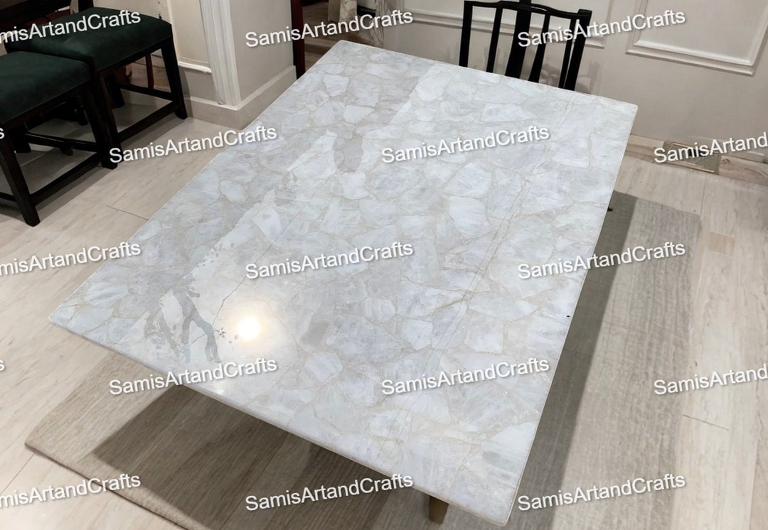 Handmade White Agate Table Top, Quartz Stone Slab - Etsy