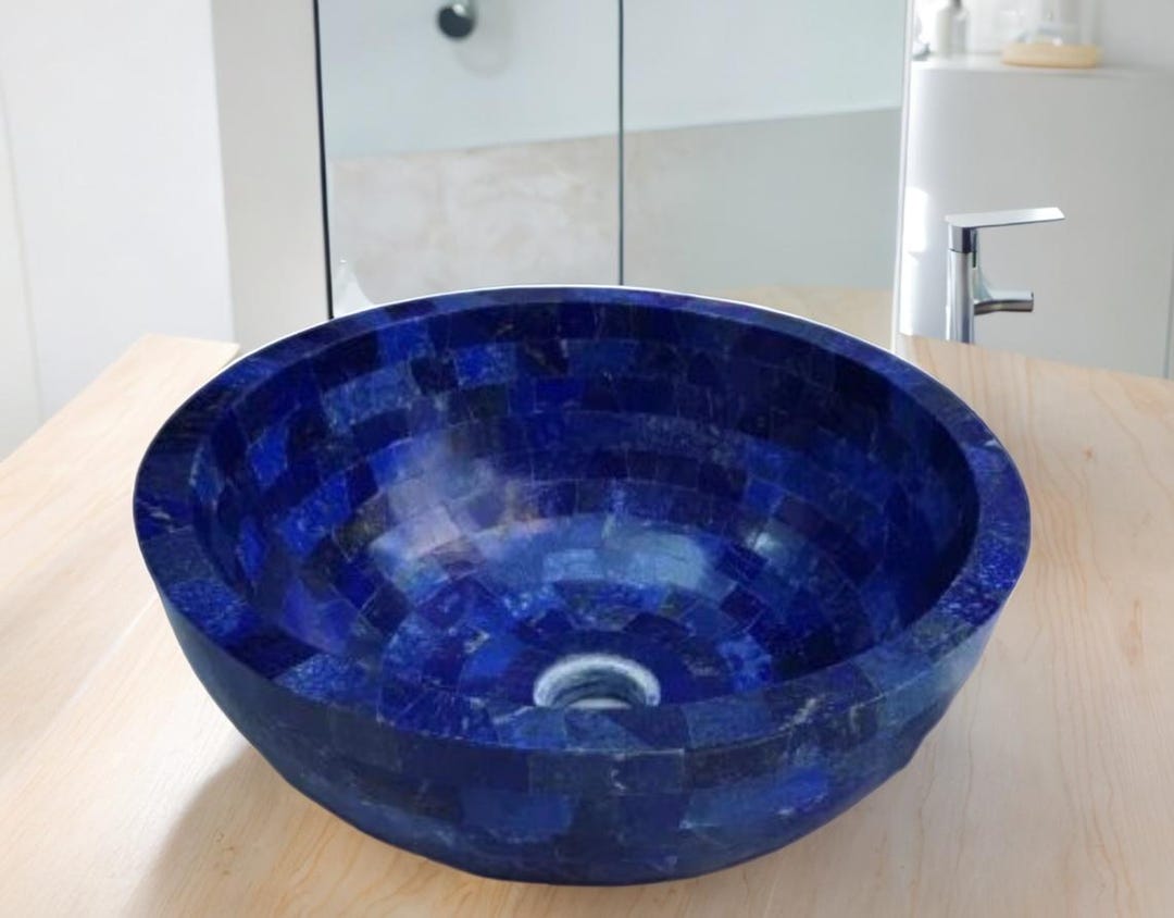 Handcrafted Marble Basin in Blue Lapis - Round Sink / Washbasin ...