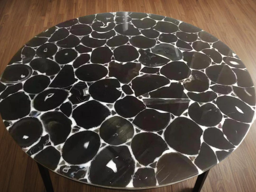 Buy Simple Black Agate Round Coffee Table Top, Agate Kitchen Table, Mid ...