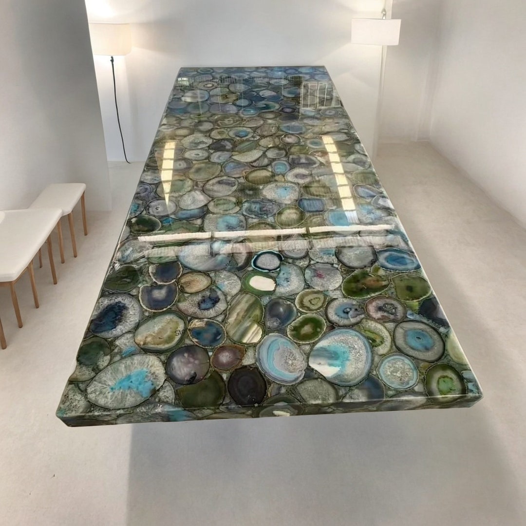 Buy Blue Agate Dining Table Top, Agate Office Conference Table Top ...