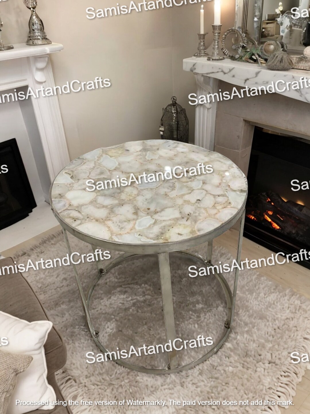 White Agate Round Table Top, Semi Precious Stone, Handmade - Etsy