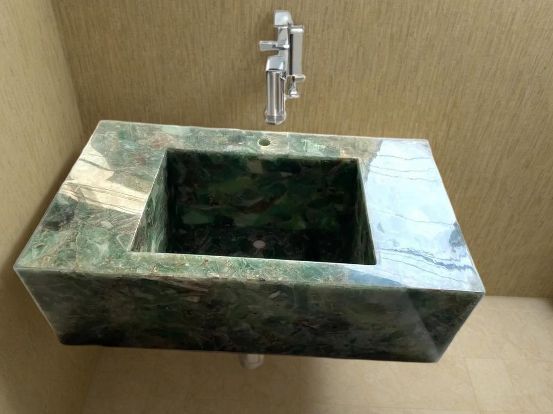 Natural Green Fluorite Vessel Sink Engraved Basin Solid Bathroom Vessel ...