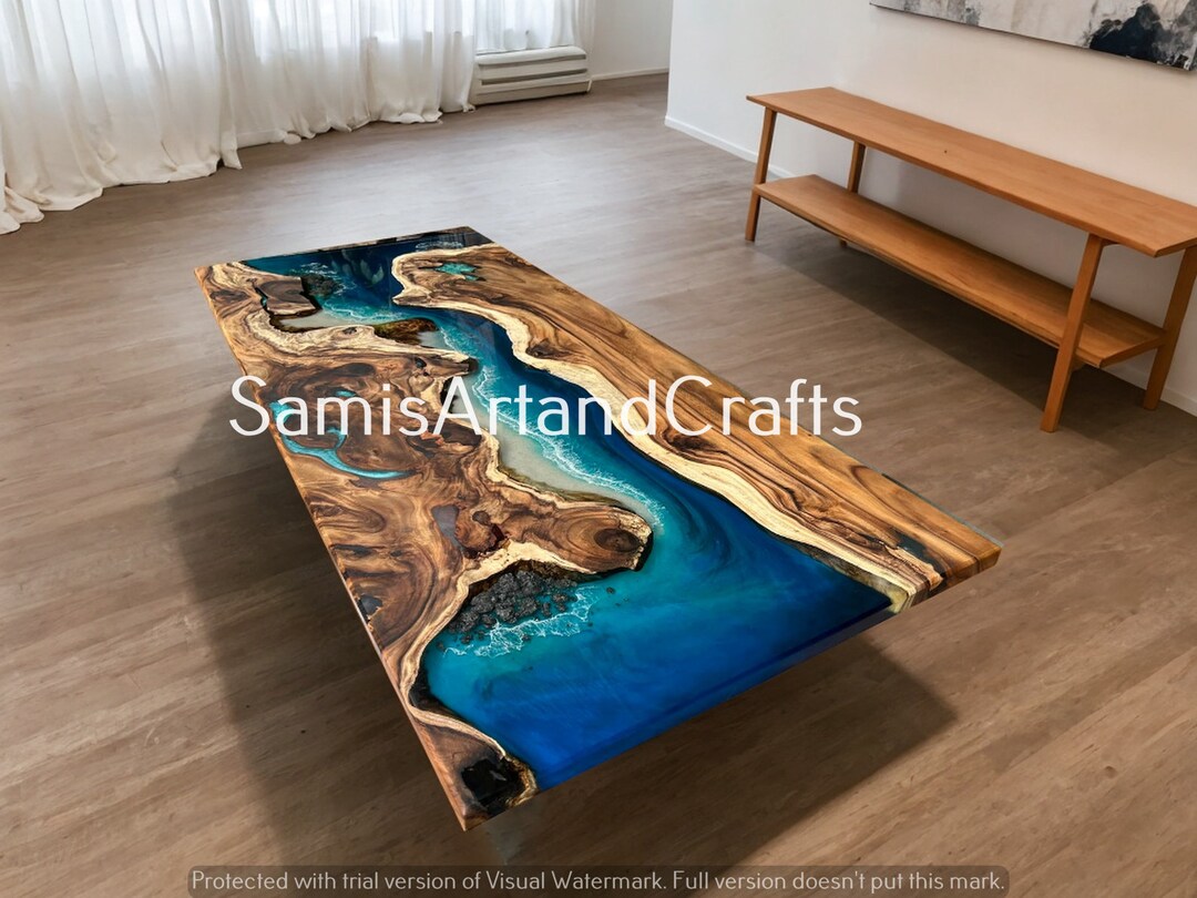 Blue Ocean Epoxy Table, Wooden Resin Center Table , Epoxy Resin Table ...