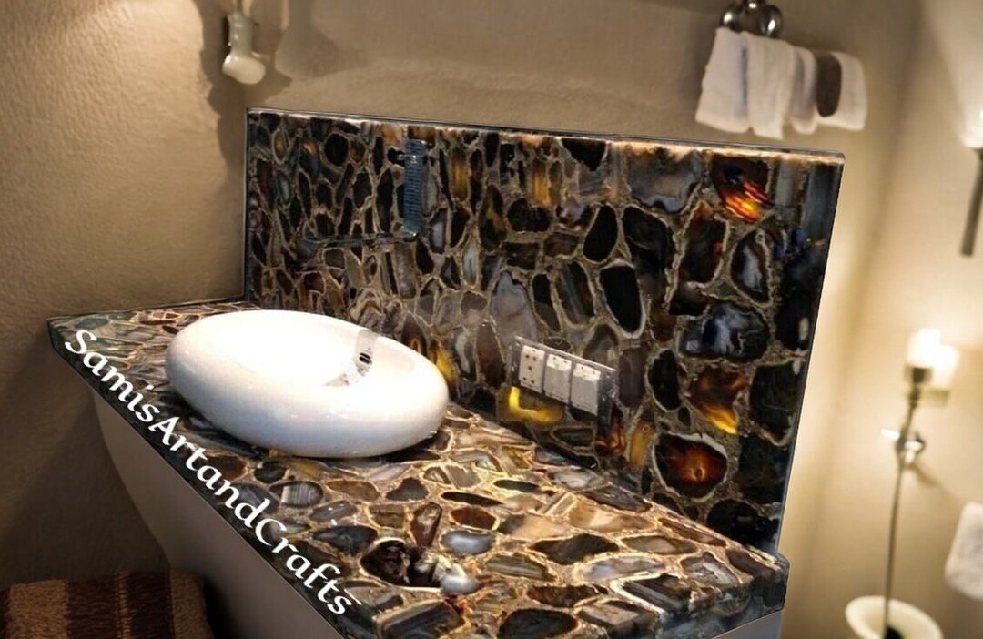 Agate Stone Bathroom Countertops, Stone Handmade Kitchen Slab, Geode ...