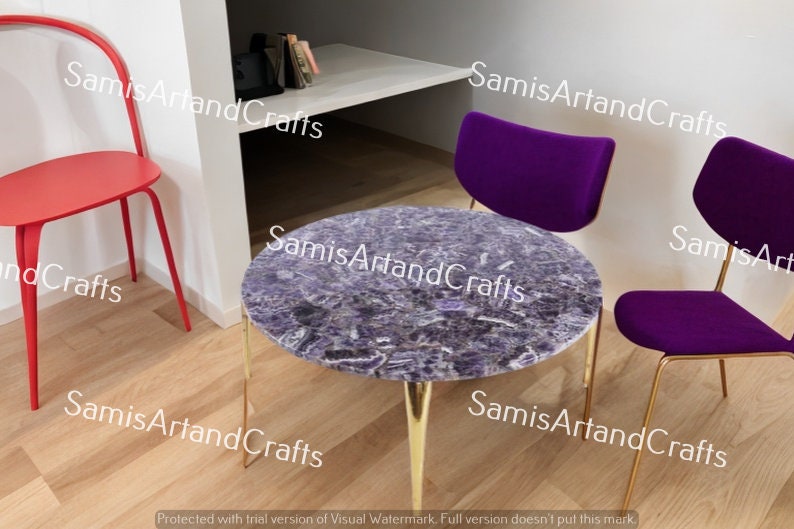 Purple Amethyst Stone Coffee Table, Round Sofa Center Table Top ...