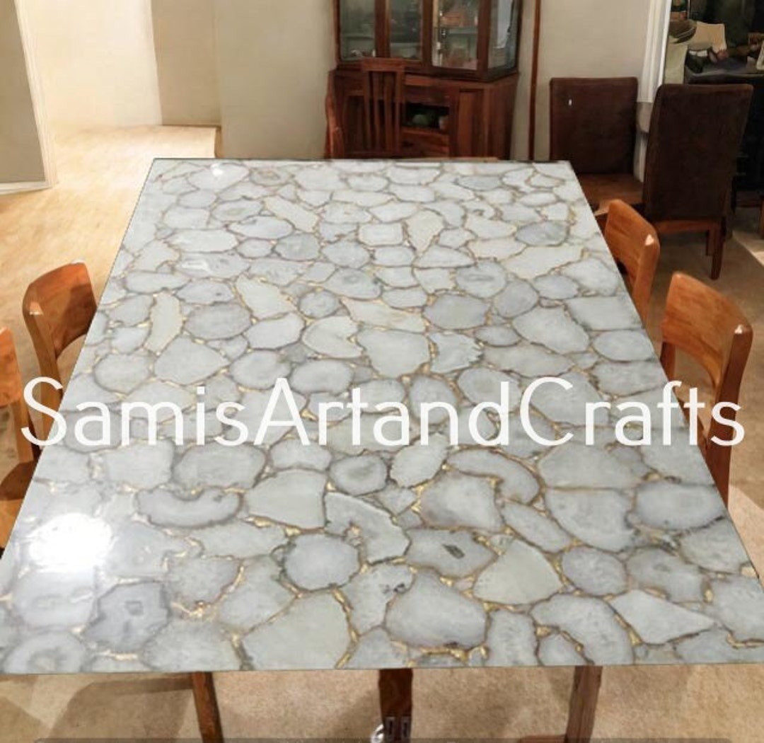 Premium Salt Agate Dining Table | Custom Natural Geode Agate Center ...