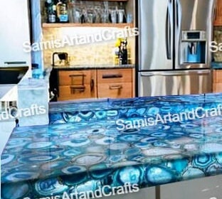 Blue Agate Stone Bar Counter Slab, Gemstone Kitchen Countertops, Agate ...