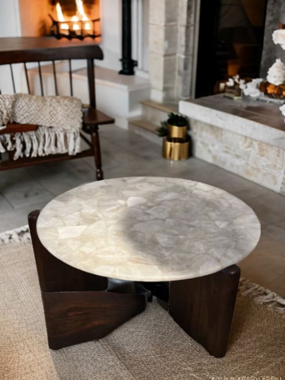 Buy Quartz Coffee Table, Crystal Quartz Round Table, Side Table, Marble ...