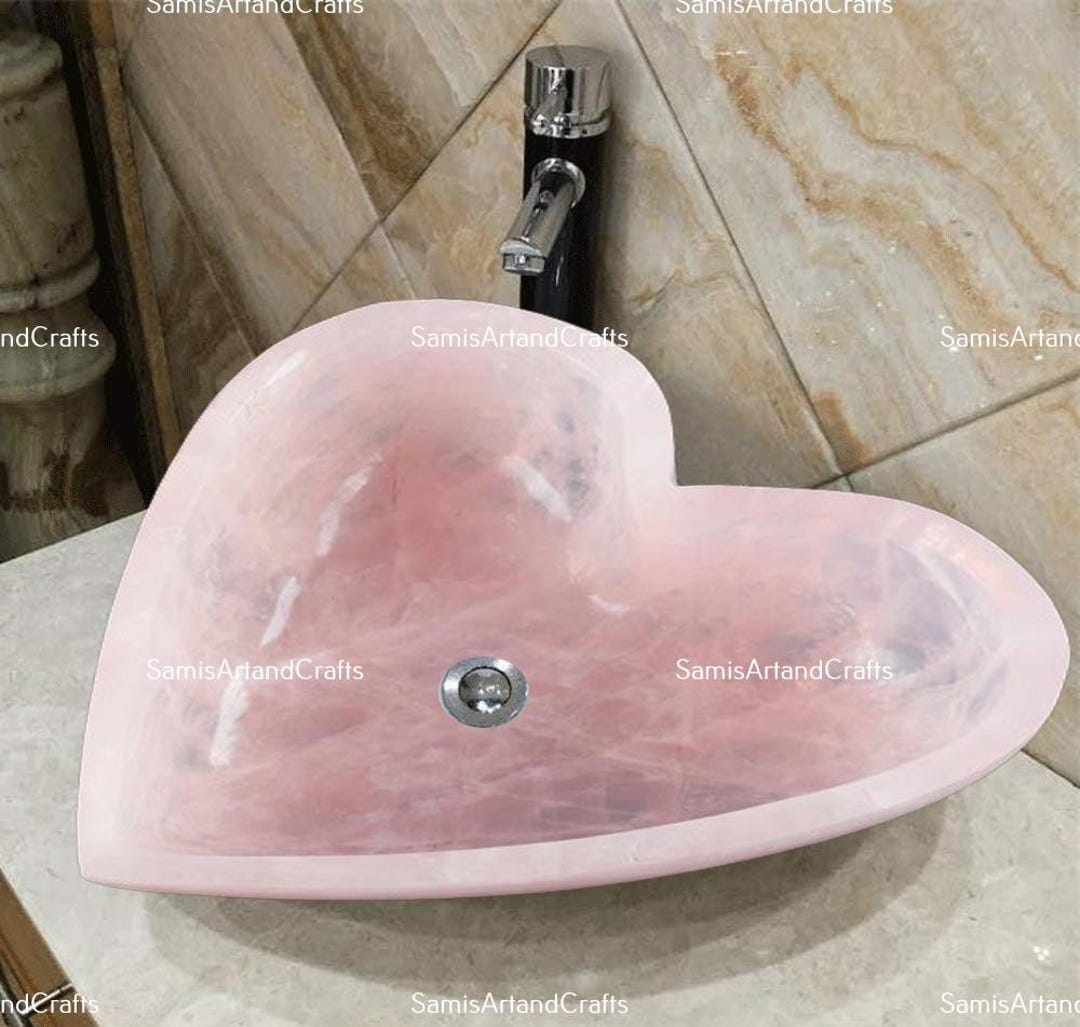 Rose Quartz Natural Sink in Heart Shape for Bathroom & Kitchen Decor ...