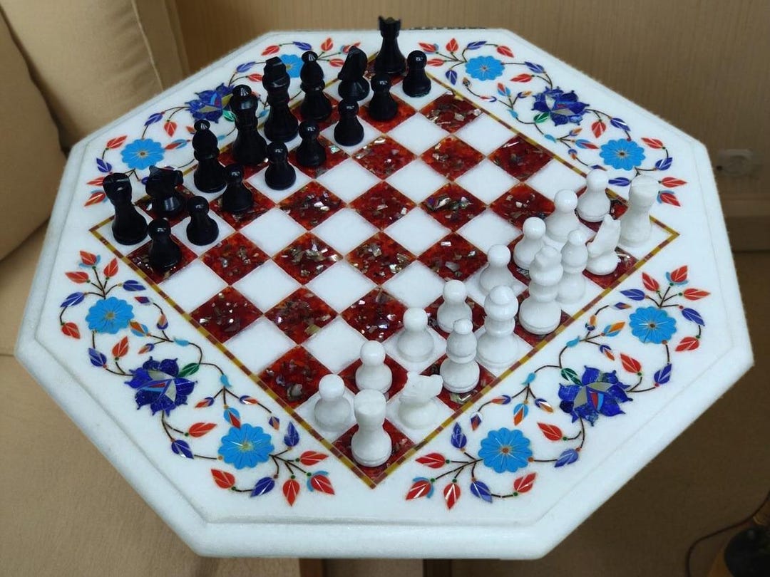 Christmas Gift White Marble Game Table Top Turquoise Stone Inlay Work ...