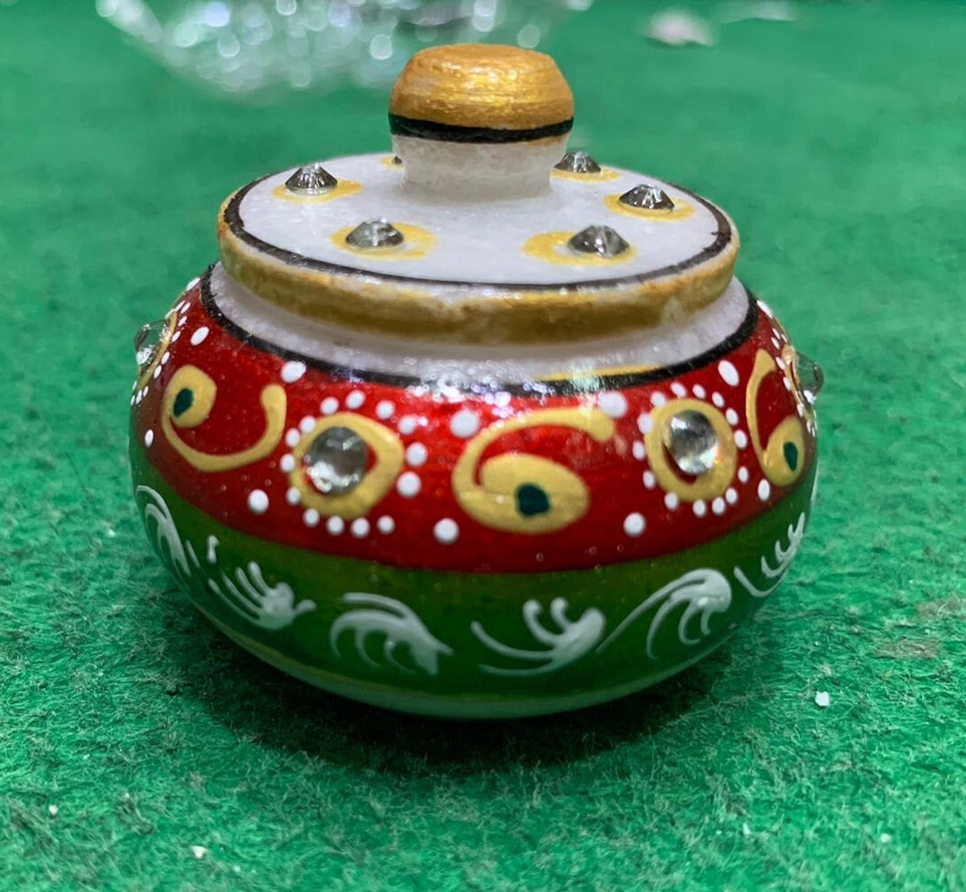 Pot With LID Handmade Inlay White Flower Vase /crock Made With Floral ...
