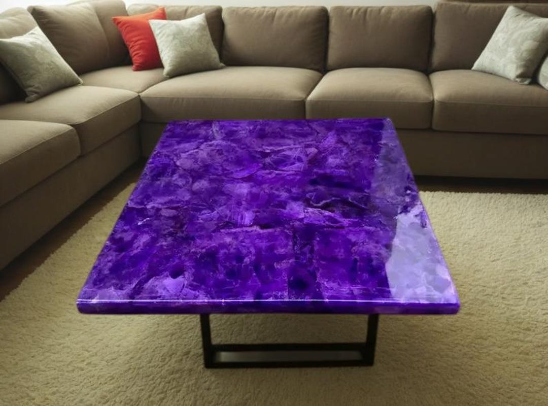 Luxurious Amethyst Gemstone Counter Coffee Table, Crystal Agate Table ...
