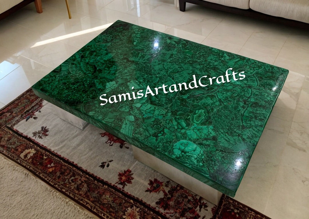 Malachite Stone Table Top, Rectangle Center Coffee Table, Handmade ...