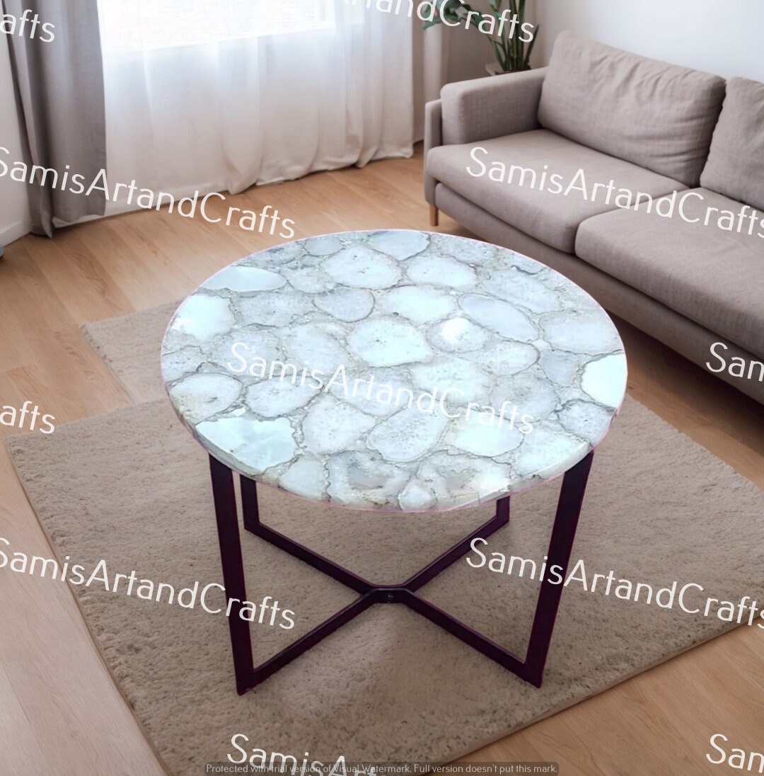 White Agate Table Top: Round Stone Coffee Table, Unique Decor - Etsy