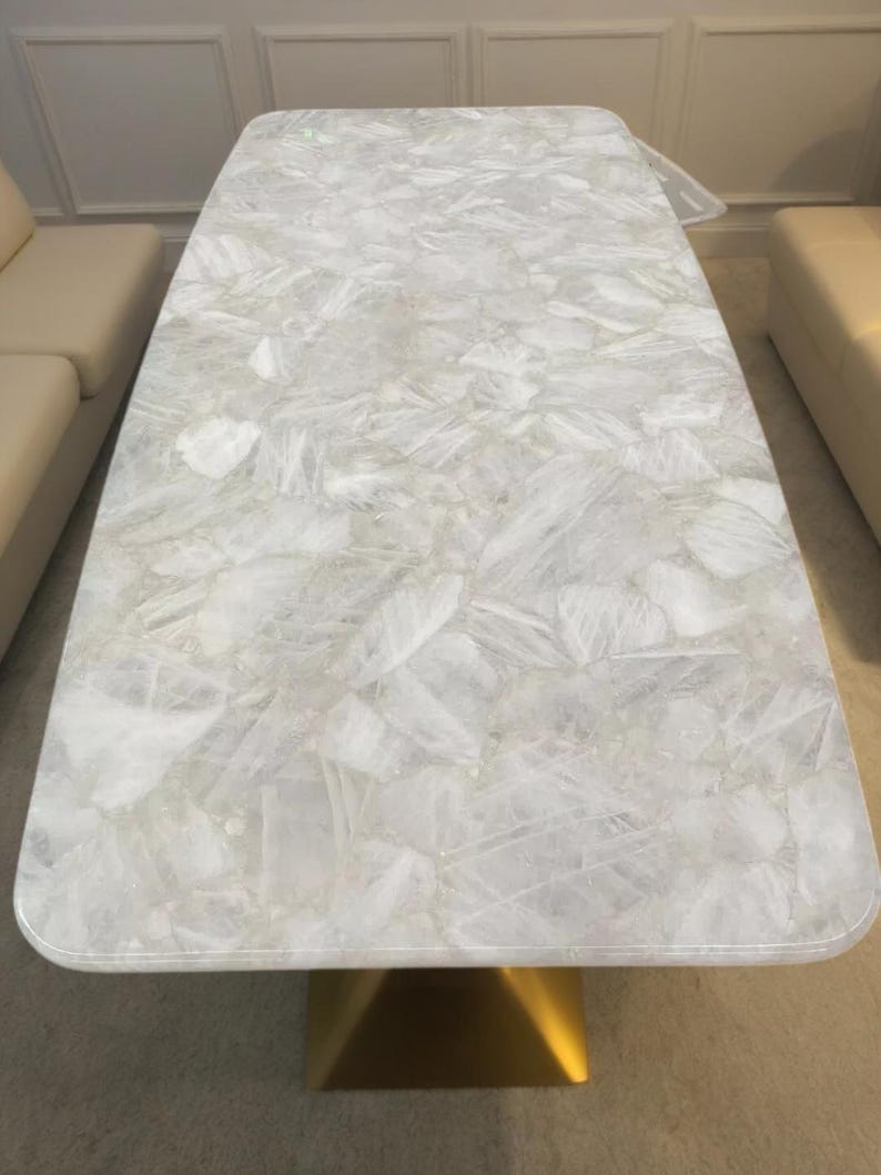 Luxury White Quartz Table, Quartz Dining Table Top, Stone Coffee Table ...