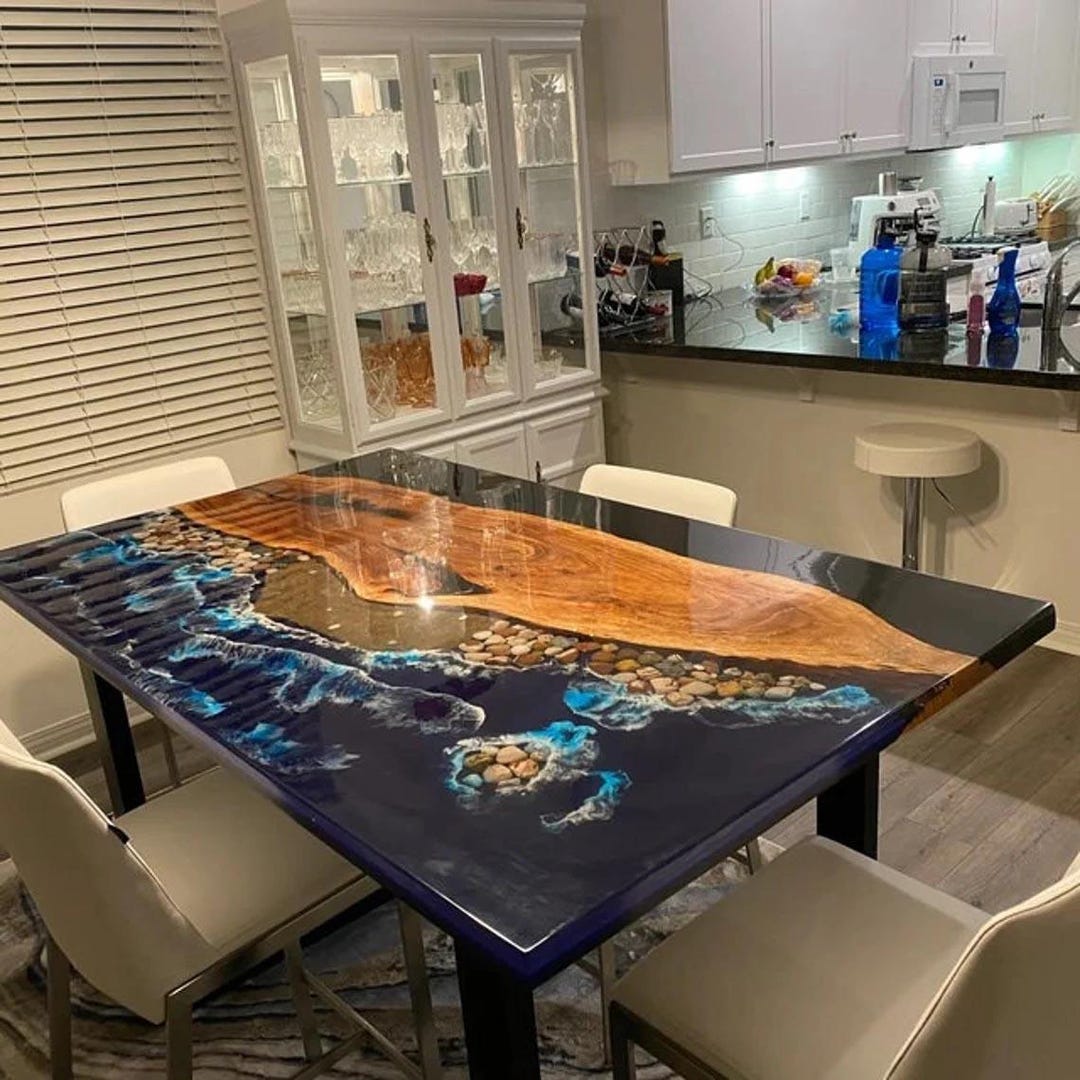 Ocean Resin Table- Wood River Blue Tropical Design Aquarium Epoxy Table ...