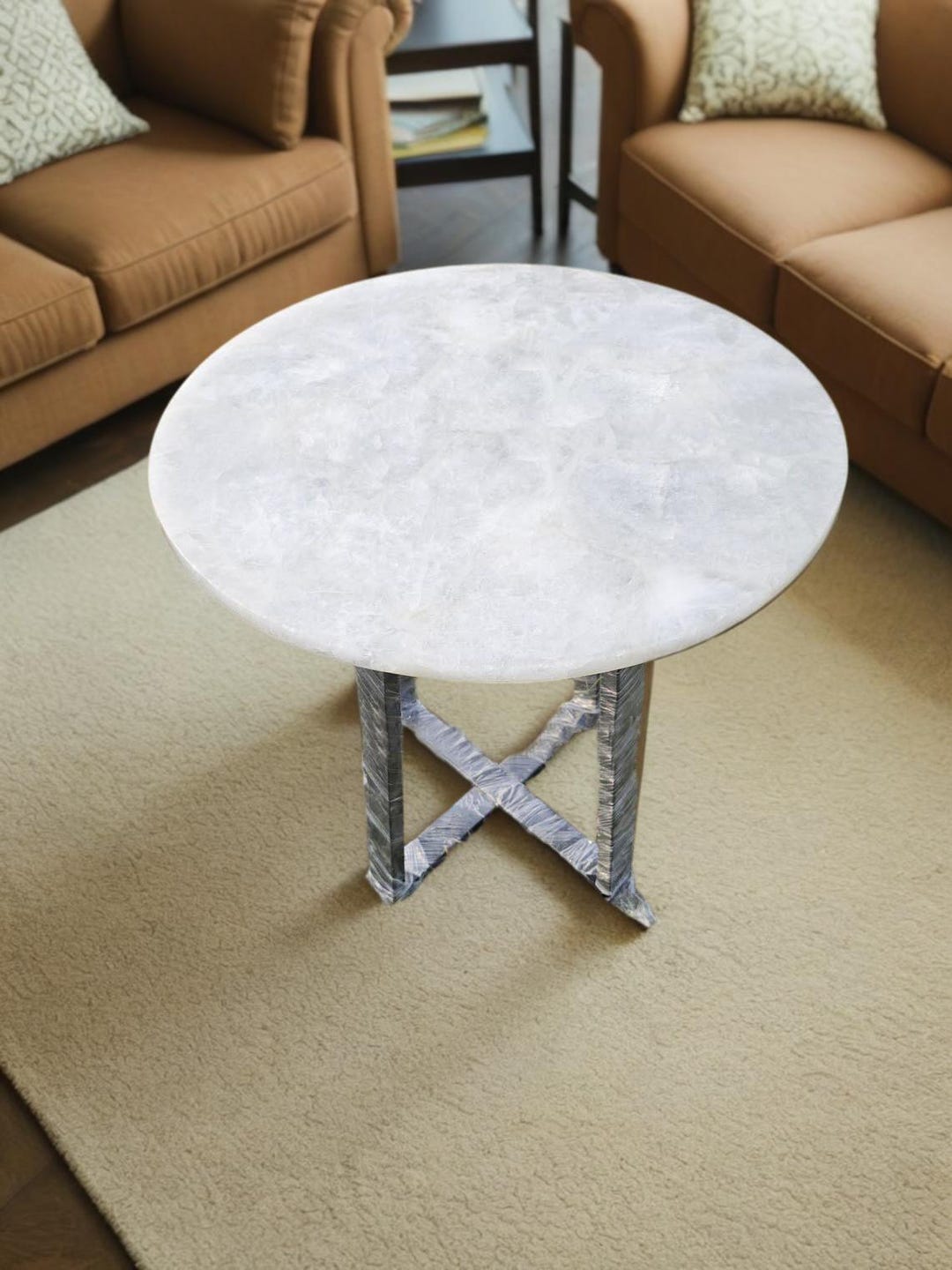 Elegant Quartz Coffee Table, Side Table, Crystal Quartz Round Table ...