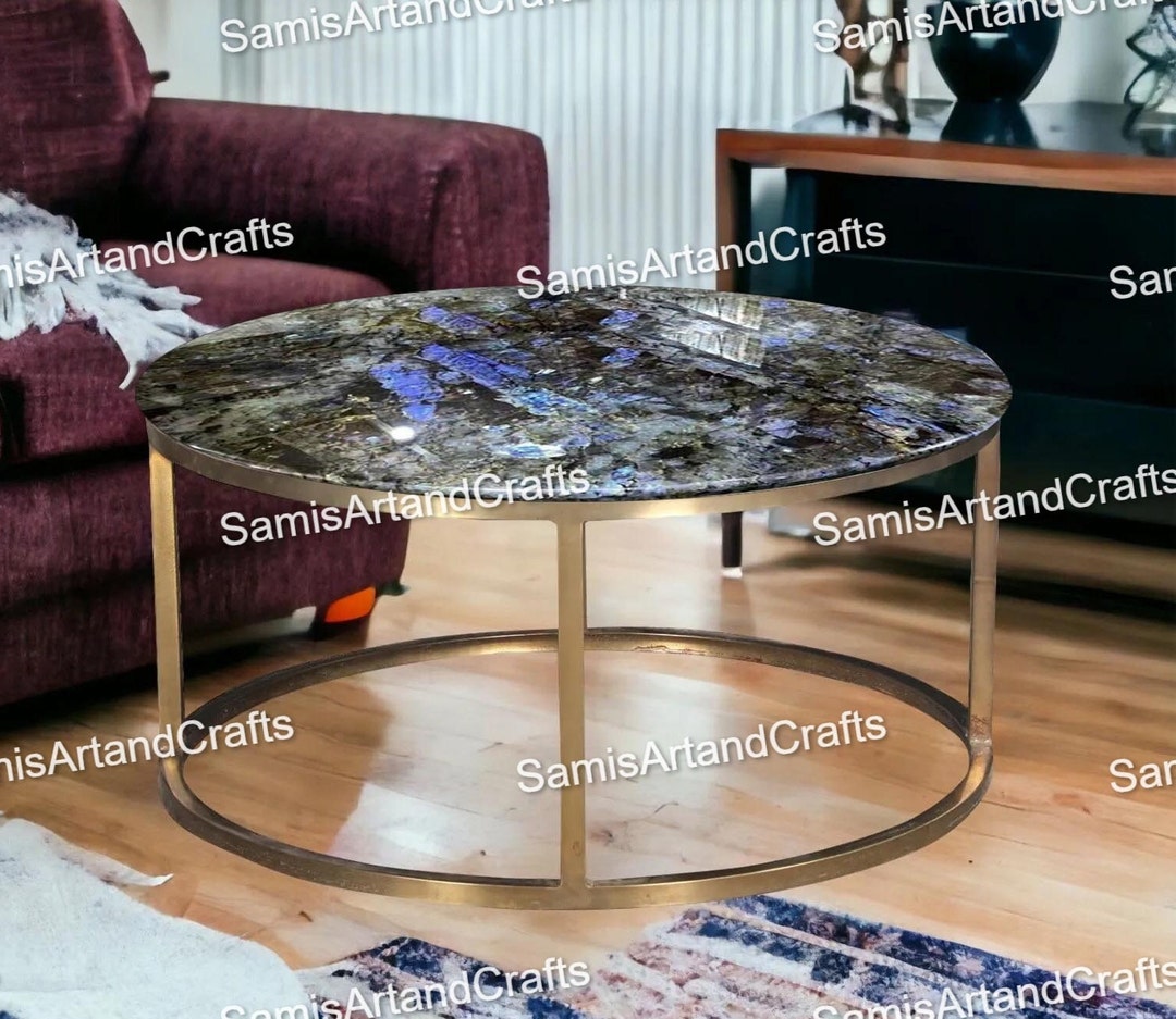 Labradorite Table Top, Round Coffee Table, Handmade Semi Precious ...