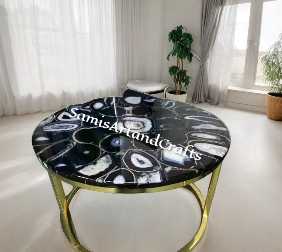 Black Agate Table, Custom Sofa Console Table Top, Dining Room Decor ...
