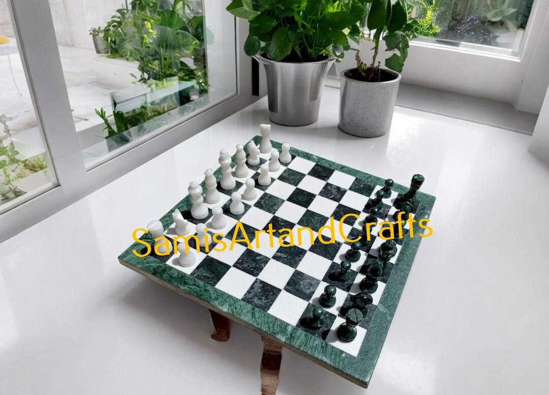 Green Marble Chess Board With Marble Chess Pieces ,chess Board, Marble ...