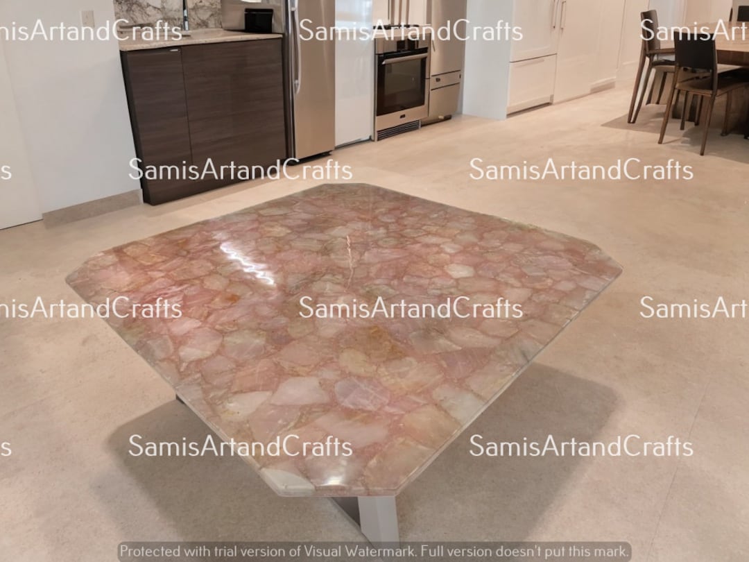 Natural Rose Quartz Stone Center Table Quartz Square Coffee - Etsy