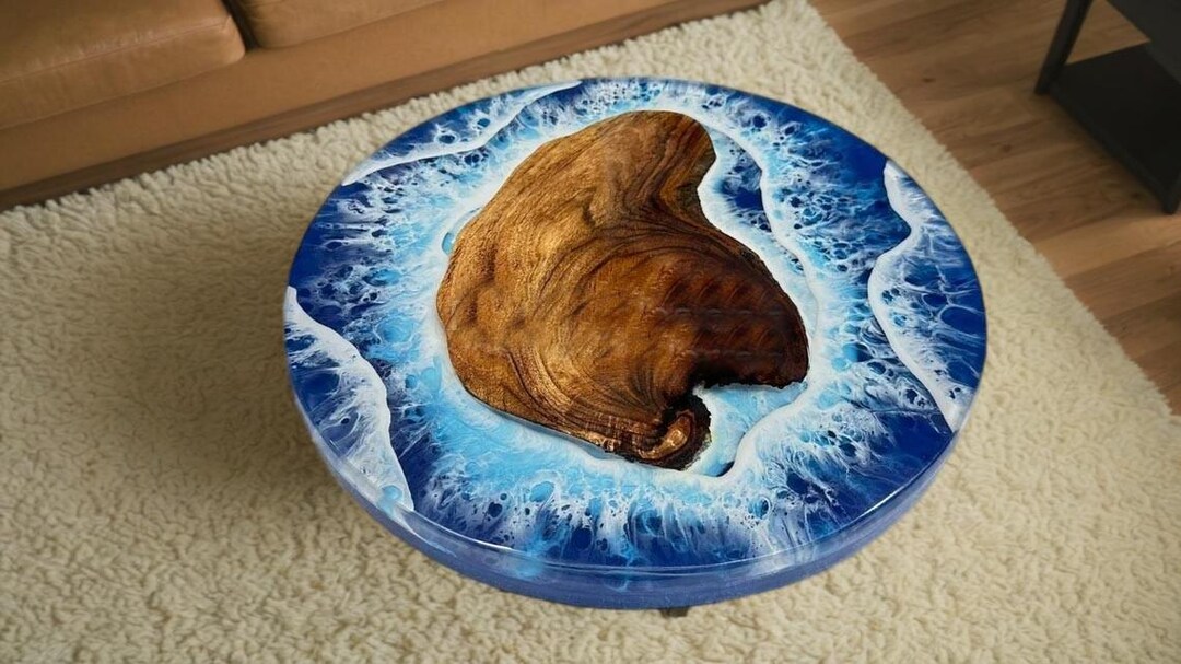 Luxury Epoxy Blue Ocean Wave Table /epoxy Round Coffee Table Top ...