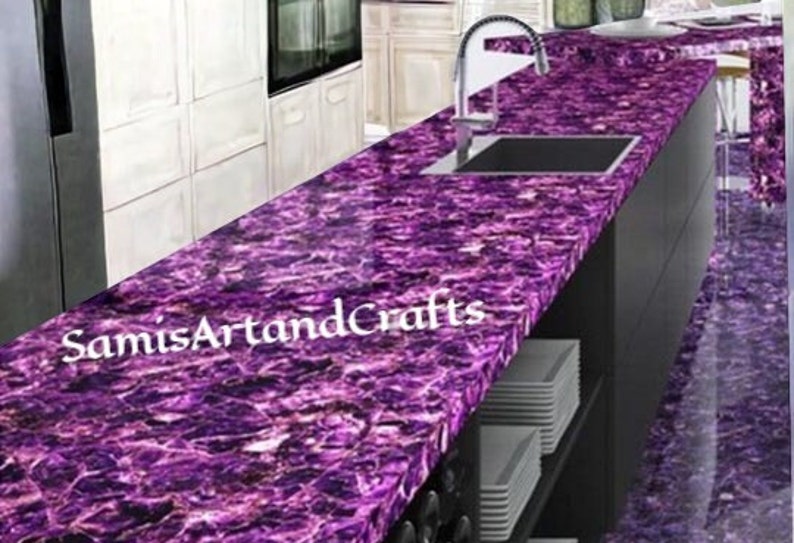 Purple Amethyst Stone Kitchen Counter Table, Home Decor Furniture ...