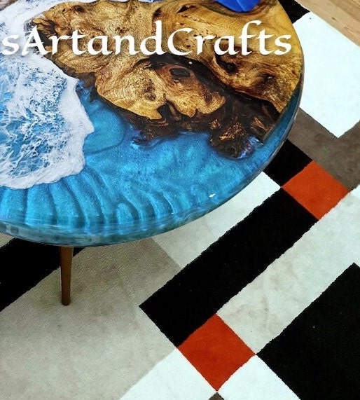 Ocean Blue Epoxy Table Top / Round Table / Wooden Table / Epoxy Center ...