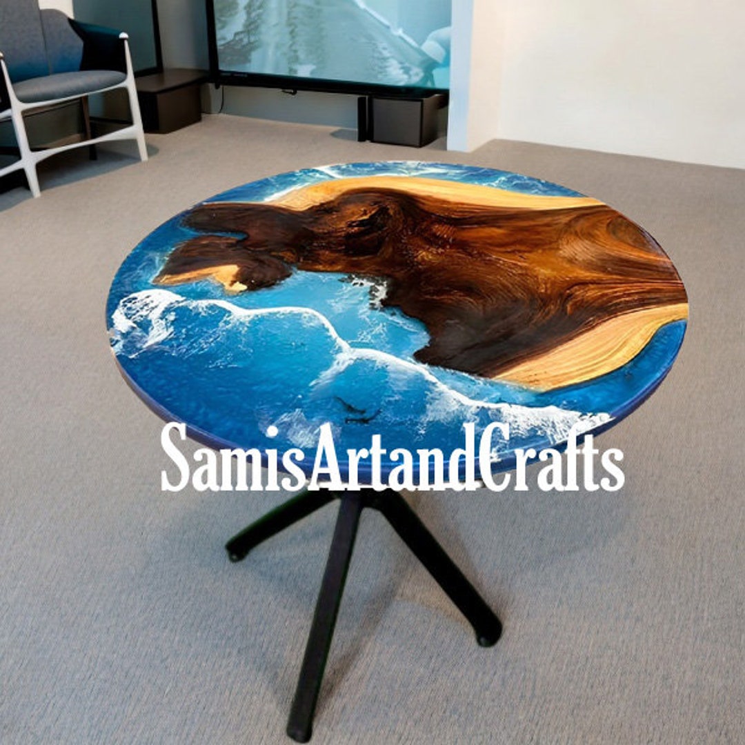 Ocean Wave Epoxy Coffee Table Top, Epoxy Round Kitchen Table Top, Epoxy ...