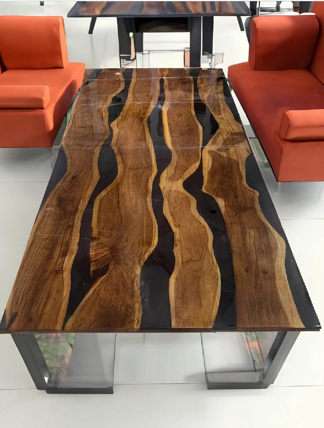 Walnut River Table With Black Epoxy Resin River, Custom Handcrafted ...